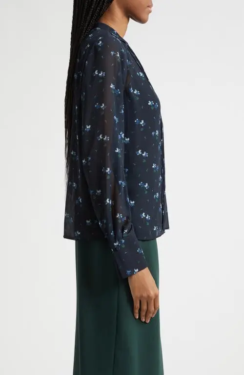 Veronica Beard Rennon Floral Pleat Detail Top