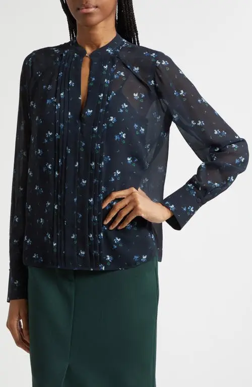 Veronica Beard Rennon Floral Pleat Detail Top