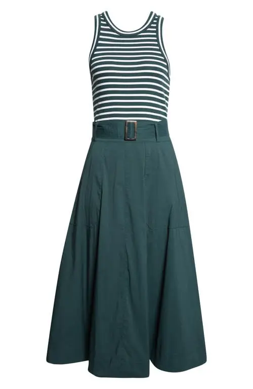 Veronica Beard Jordyn Mixed Media Stretch Cotton Midi Dress