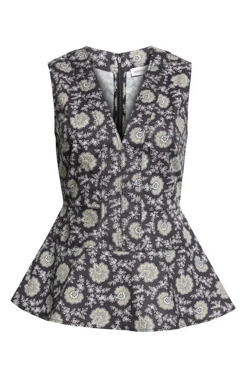 Veronica Beard Nickelby Stretch Cotton Peplum Top
