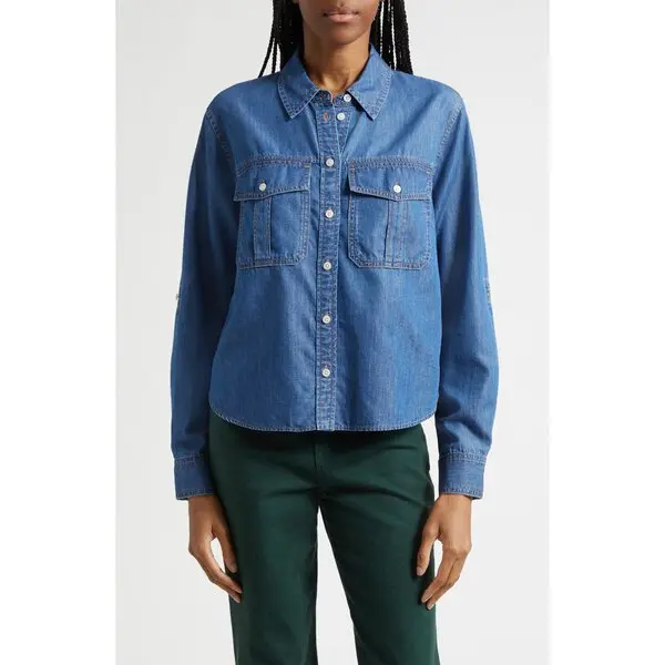 Veronica Beard Catriona Cotton Blend Button-up Shirt - River Wind