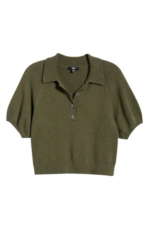 Paige Birch Puff Sleeve Organic Cotton Blend Polo Sweater - Mixed Herb