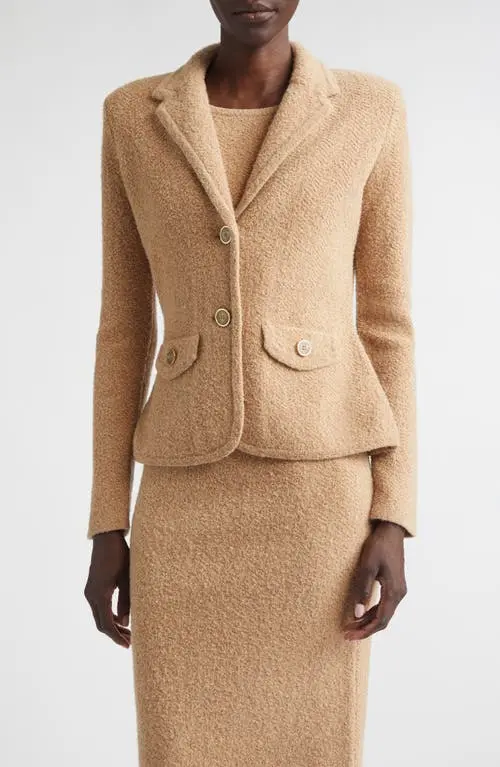 St. John Cotton & Wool Blend Tweed Sweater Jacket - Camel Tweed Multi