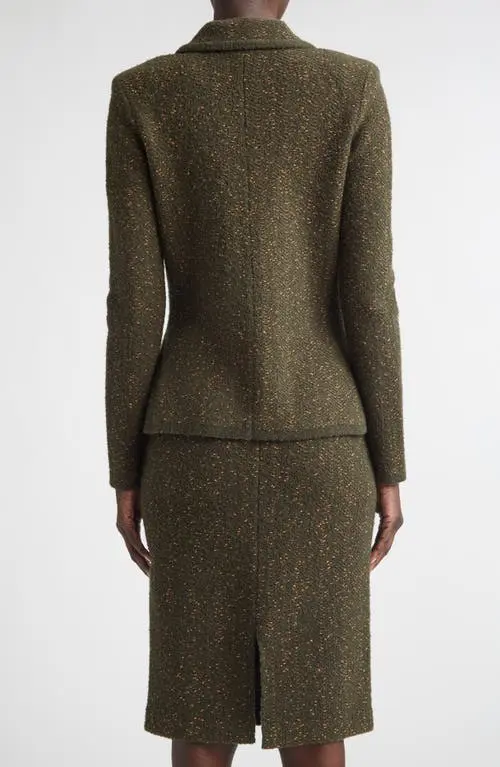 St. John Cotton & Wool Blend Tweed Sweater Jacket - Olive Tweed Multi