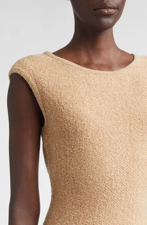 St. John Cotton & Wool Blend Herringbone Tweed Sweater Dress
