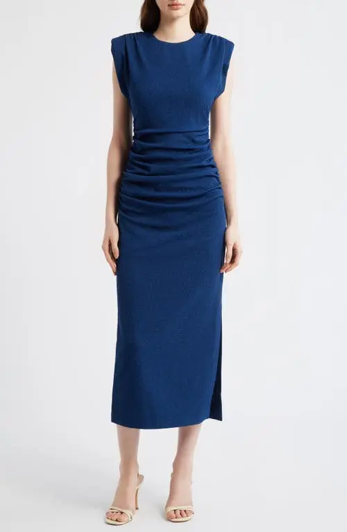 Vince Camuto Cap Sleeve Textured Knit Midi Dress - Navy