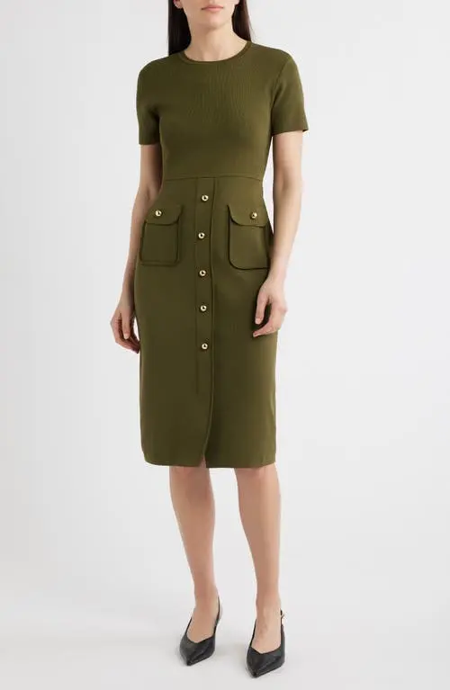 Eliza J Fitted Midi Sweater Dress - Olive