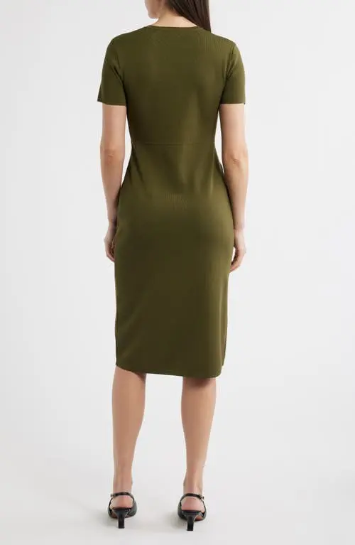 Eliza J Fitted Midi Sweater Dress - Olive