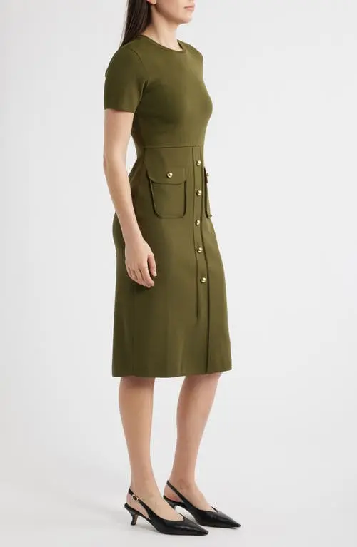 Eliza J Fitted Midi Sweater Dress - Olive