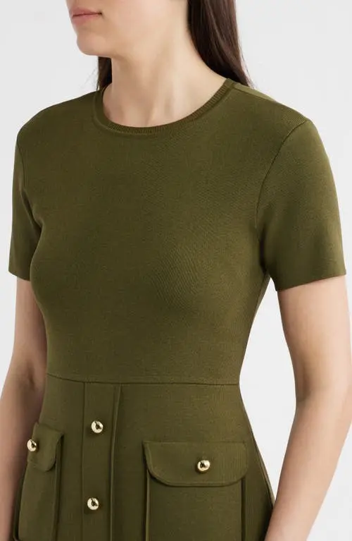 Eliza J Fitted Midi Sweater Dress - Olive