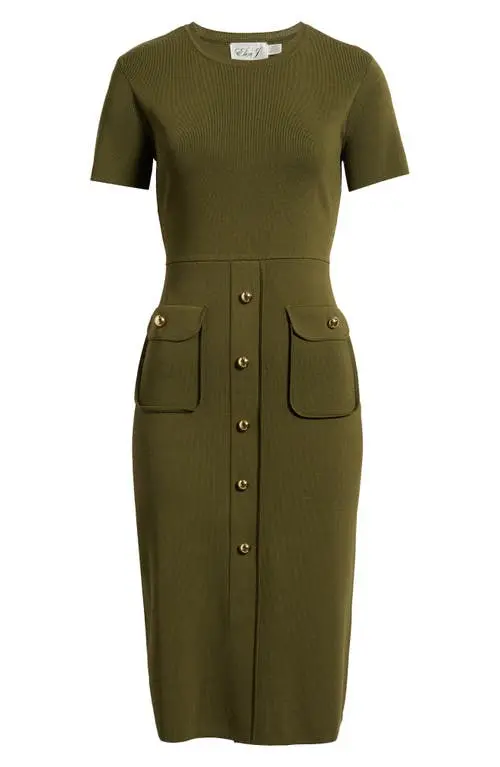 Eliza J Fitted Midi Sweater Dress - Olive