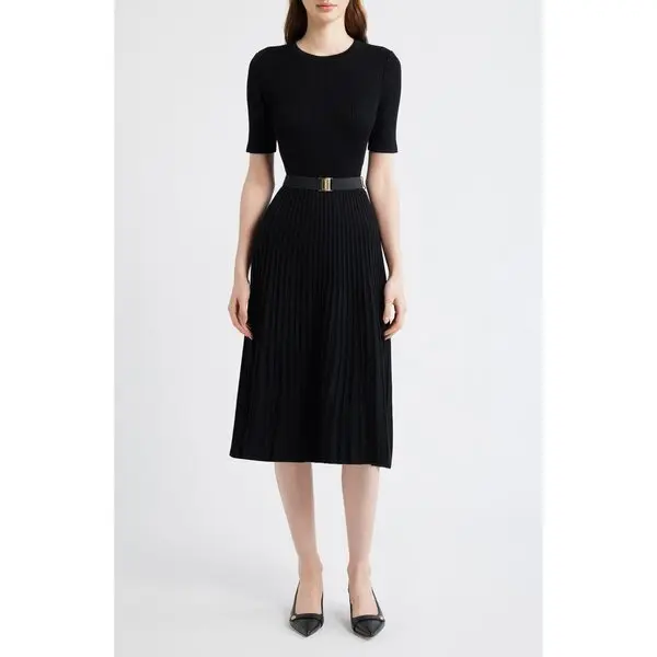 Eliza J Belted Fit & Flare Sweater Dress - Black