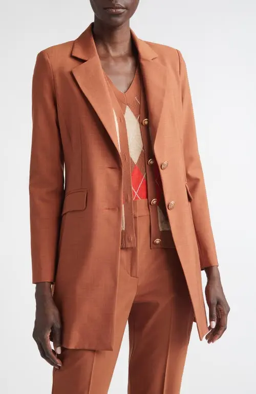 St. John Long Wool Blend Stretch Mélange Jacket