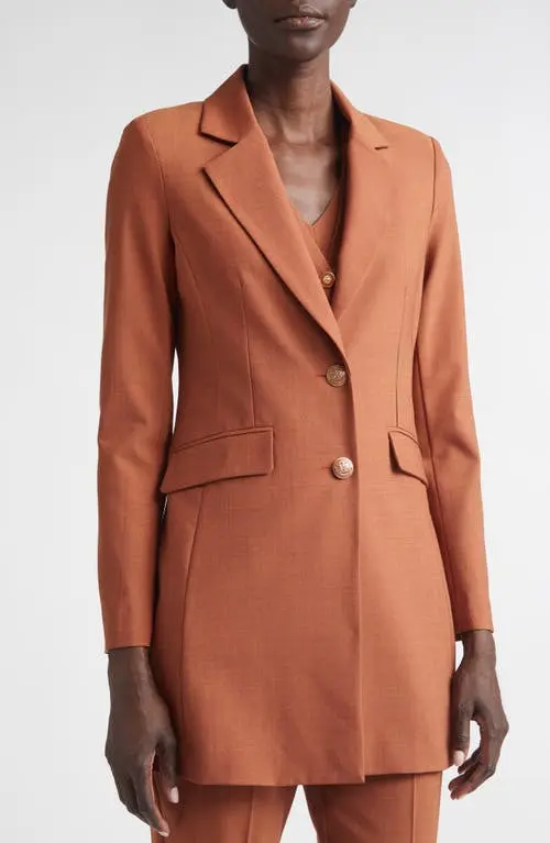 St. John Long Wool Blend Stretch Mélange Jacket
