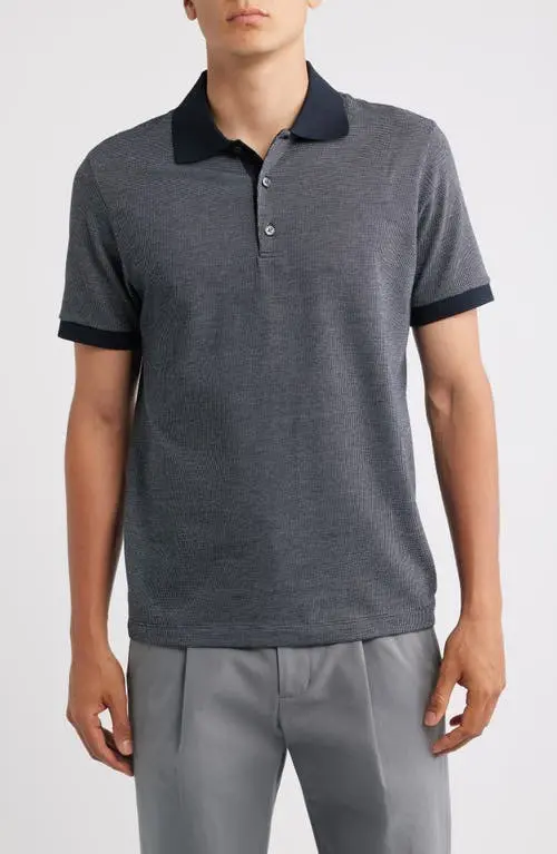 Theory Geometric Jacquard Cotton Polo - Baltic