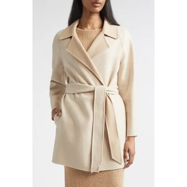 St. John Wool & Cashmere Double Face Twill Coat - Ecru/camel