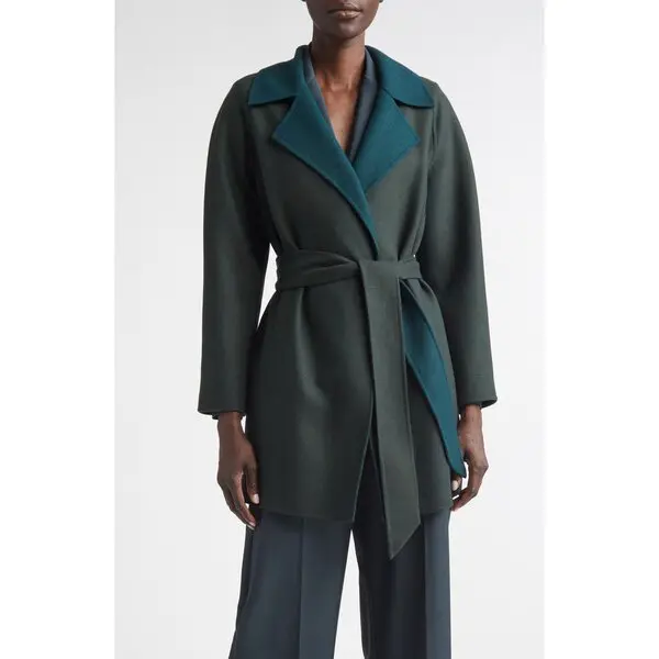 St. John Wool & Cashmere Double Face Twill Coat - Olive/pine