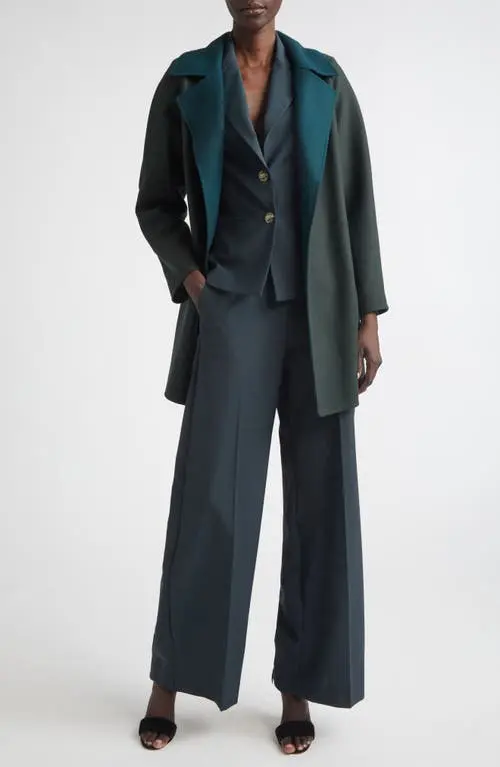 St. John Wool & Cashmere Double Face Twill Coat - Olive/pine