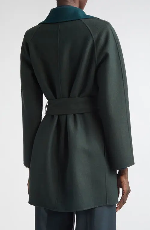 St. John Wool & Cashmere Double Face Twill Coat - Olive/pine