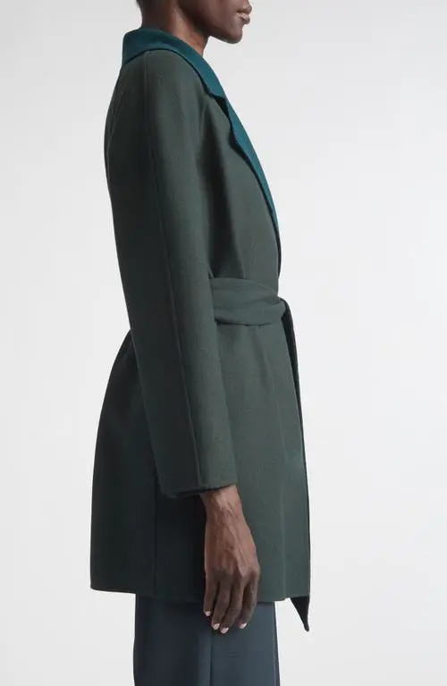 St. John Wool & Cashmere Double Face Twill Coat - Olive/pine