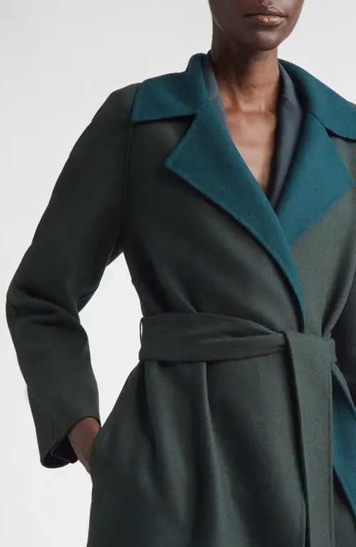 St. John Wool & Cashmere Double Face Twill Coat - Olive/pine
