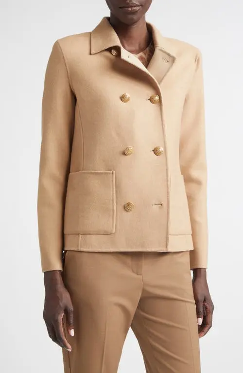 St. John Double Breasted Wool & Cashmere Double Face Twill Coat - Camel/caramel