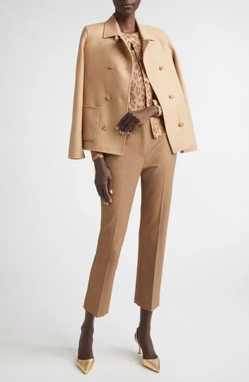 St. John Double Breasted Wool & Cashmere Double Face Twill Coat - Camel/caramel