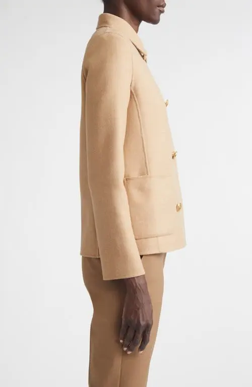 St. John Double Breasted Wool & Cashmere Double Face Twill Coat - Camel/caramel
