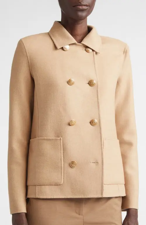 St. John Double Breasted Wool & Cashmere Double Face Twill Coat - Camel/caramel