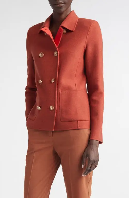 St. John Double Breasted Wool & Cashmere Double Face Twill Coat - Rust/persimmon