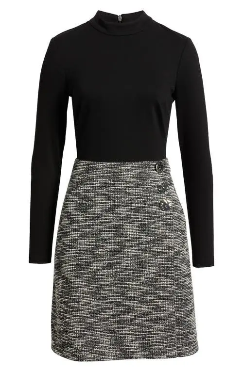 Eliza J Mock Neck Long Sleeve A-line Dress