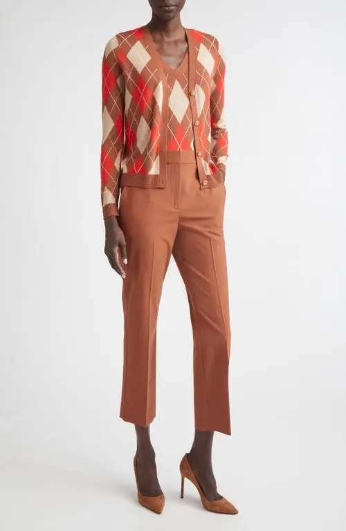 St. John Argyle Plaid Wool Blend Cardigan
