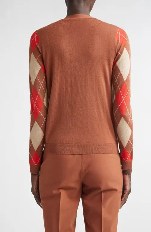 St. John Argyle Plaid Wool Blend Cardigan