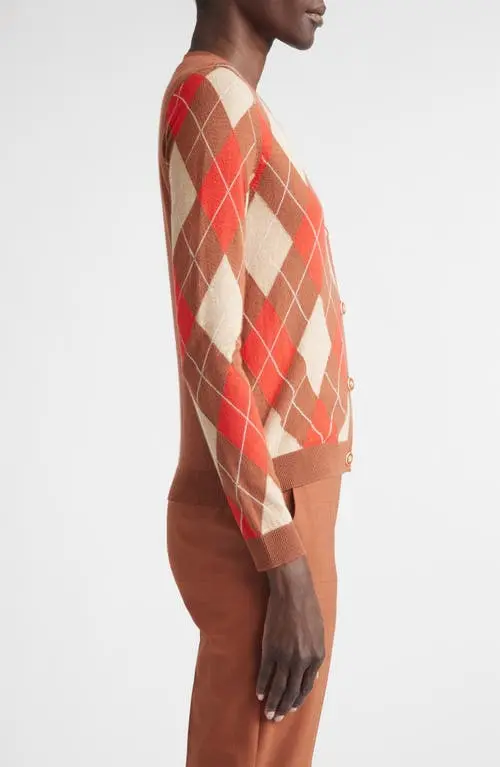 St. John Argyle Plaid Wool Blend Cardigan