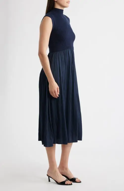 Vince Camuto Ribbed Funnel Neck Midi Dress - Navy