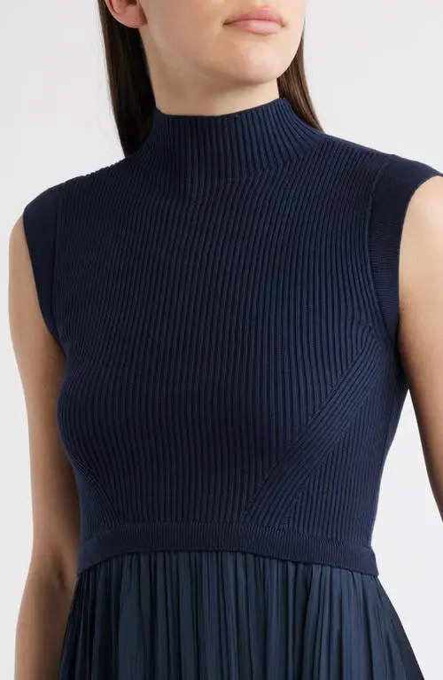Vince Camuto Ribbed Funnel Neck Midi Dress - Navy