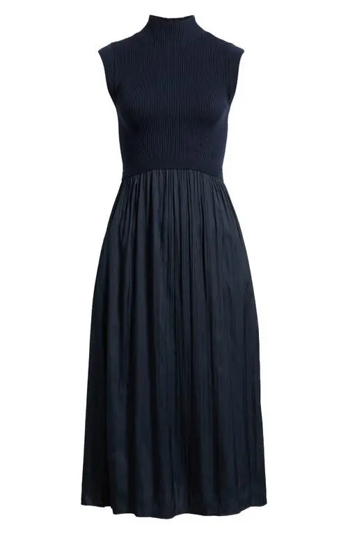 Vince Camuto Ribbed Funnel Neck Midi Dress - Navy
