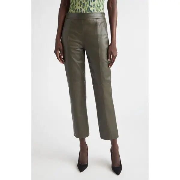St. John Crop Leather Straight Leg Pants