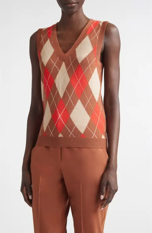 St. John Argyle Plaid Wool Blend Sweater Vest