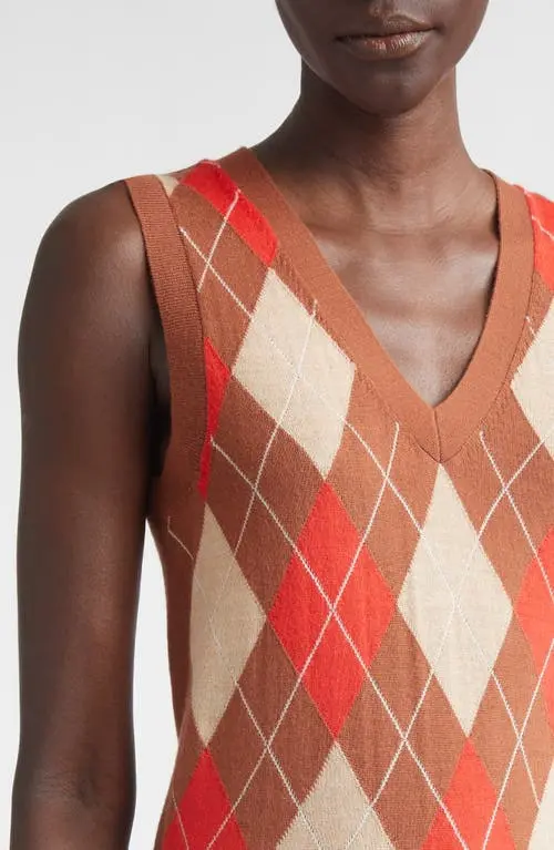 St. John Argyle Plaid Wool Blend Sweater Vest
