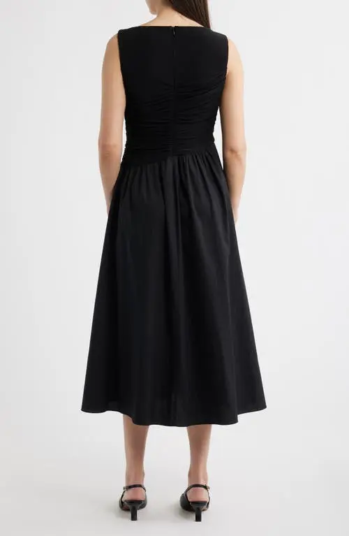 Vince Camuto Ruched Bodice Mixed Media Midi Dress