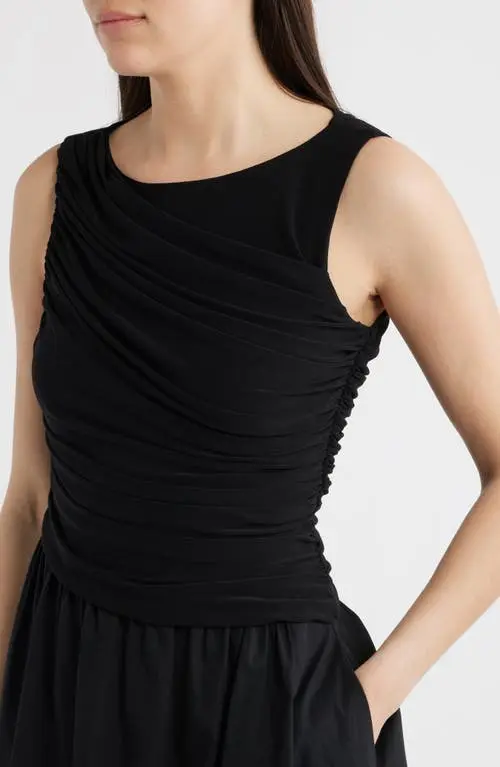 Vince Camuto Ruched Bodice Mixed Media Midi Dress
