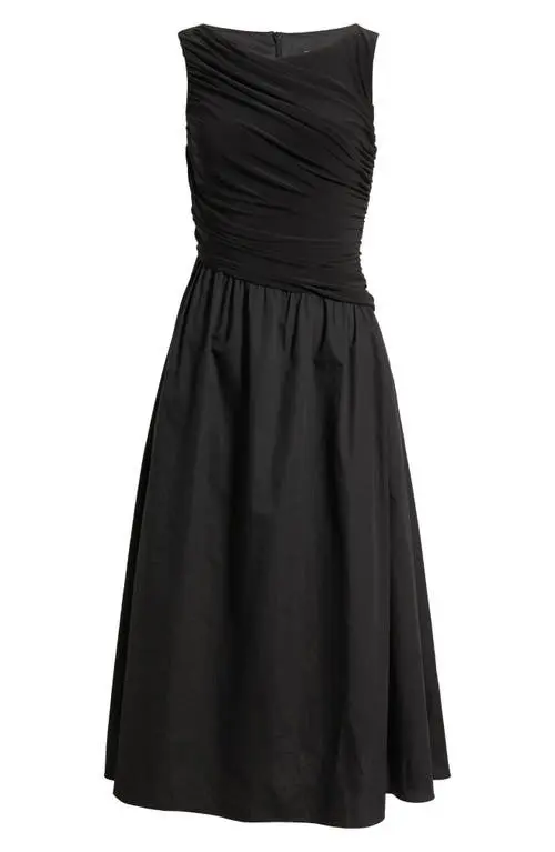 Vince Camuto Ruched Bodice Mixed Media Midi Dress