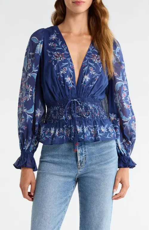 Farm Rio Winter Loom Peasant Top - Winter Loom Blue