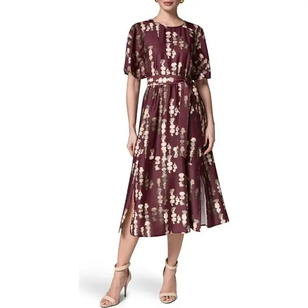 Donna Karan New York Print Stretch Satin Midi Dress - Black/cherry