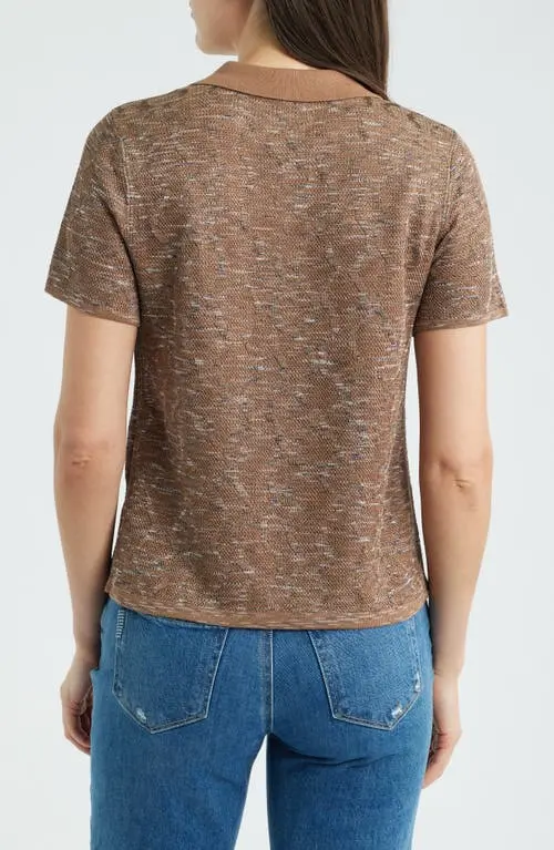 NIC+ZOE Swirl Jacquard Polo Sweater - Brown Multi