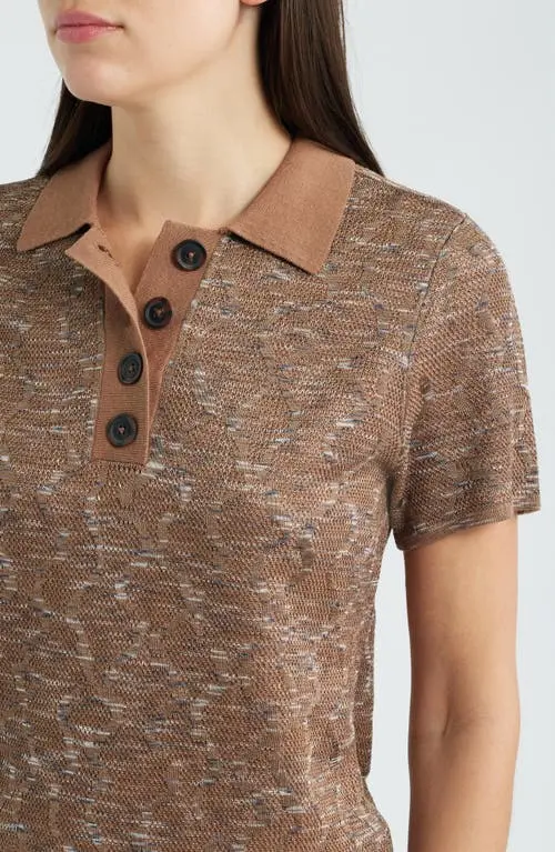 NIC+ZOE Swirl Jacquard Polo Sweater - Brown Multi