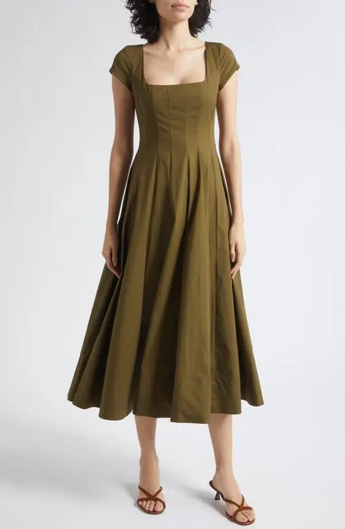 Staud Short Sleeve Wells Dress - Dark Olive