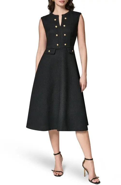 Donna Karan New York Split Neck Fit & Flare Knit Dress