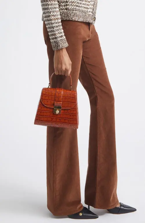 Veronica Beard Crest Lock Croc Embossed Leather Top Handle Bag